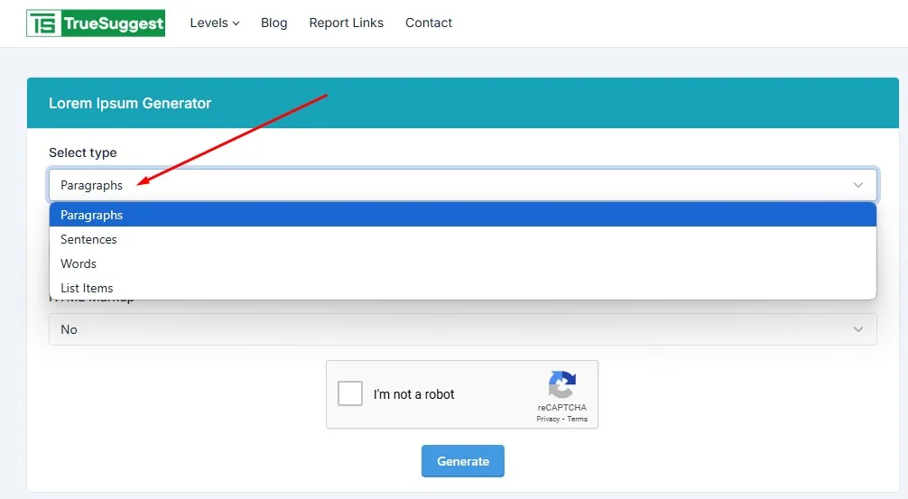 Lorem Ipsum Text Generator - Truesuggest Tools